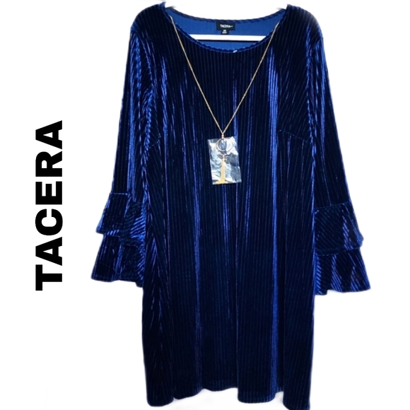 Tacera | Dresses | Nwt Tacera Navy Rib Velvet Bell Sleeves Dress | Poshmark